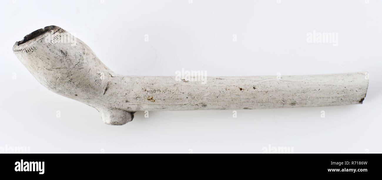White clay pipe, marked, smooth handle, clay pipe smoking equipment ...