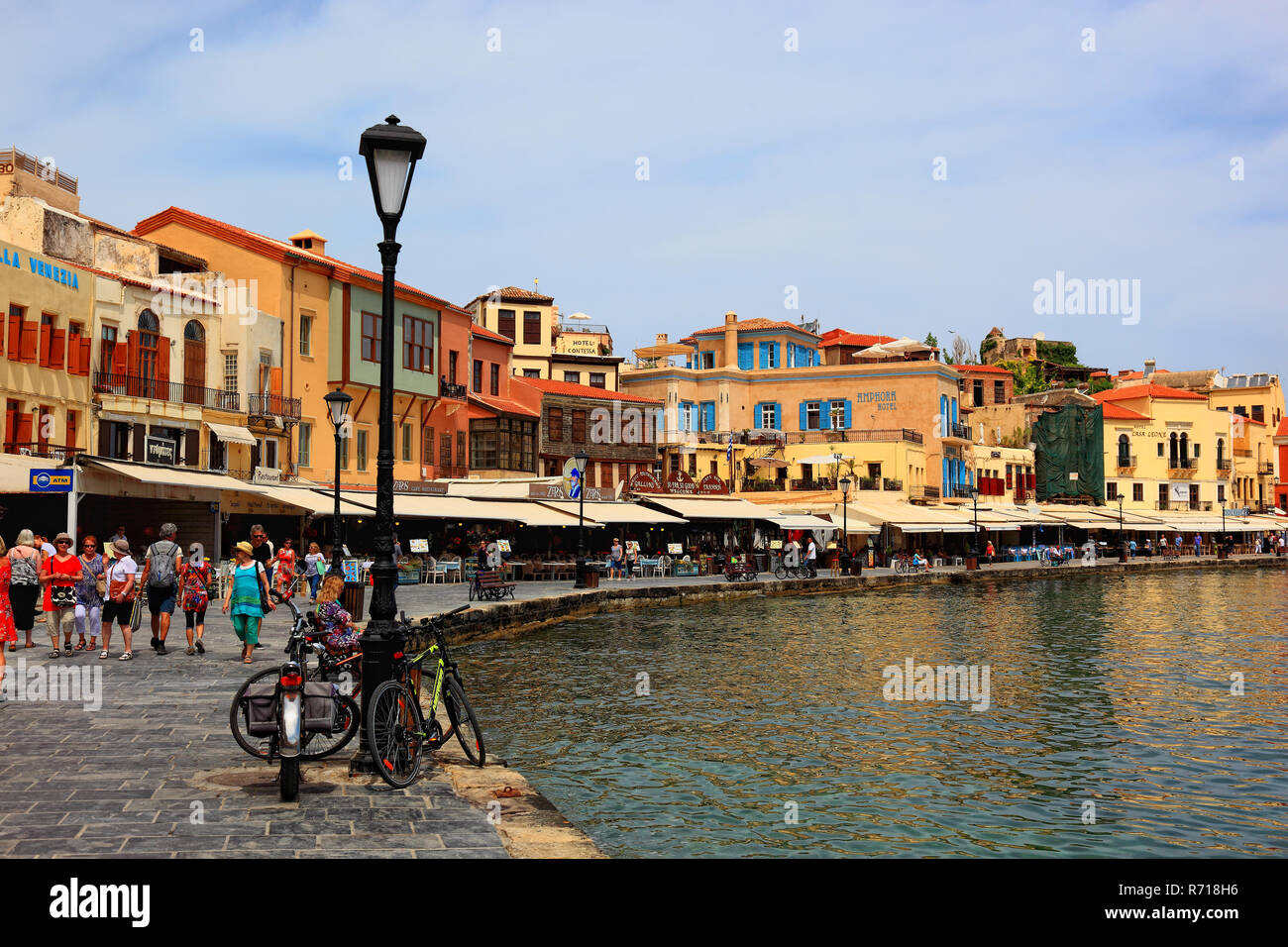 Port promenade, Venetian harbour, historic centre, Chania, Crete ...