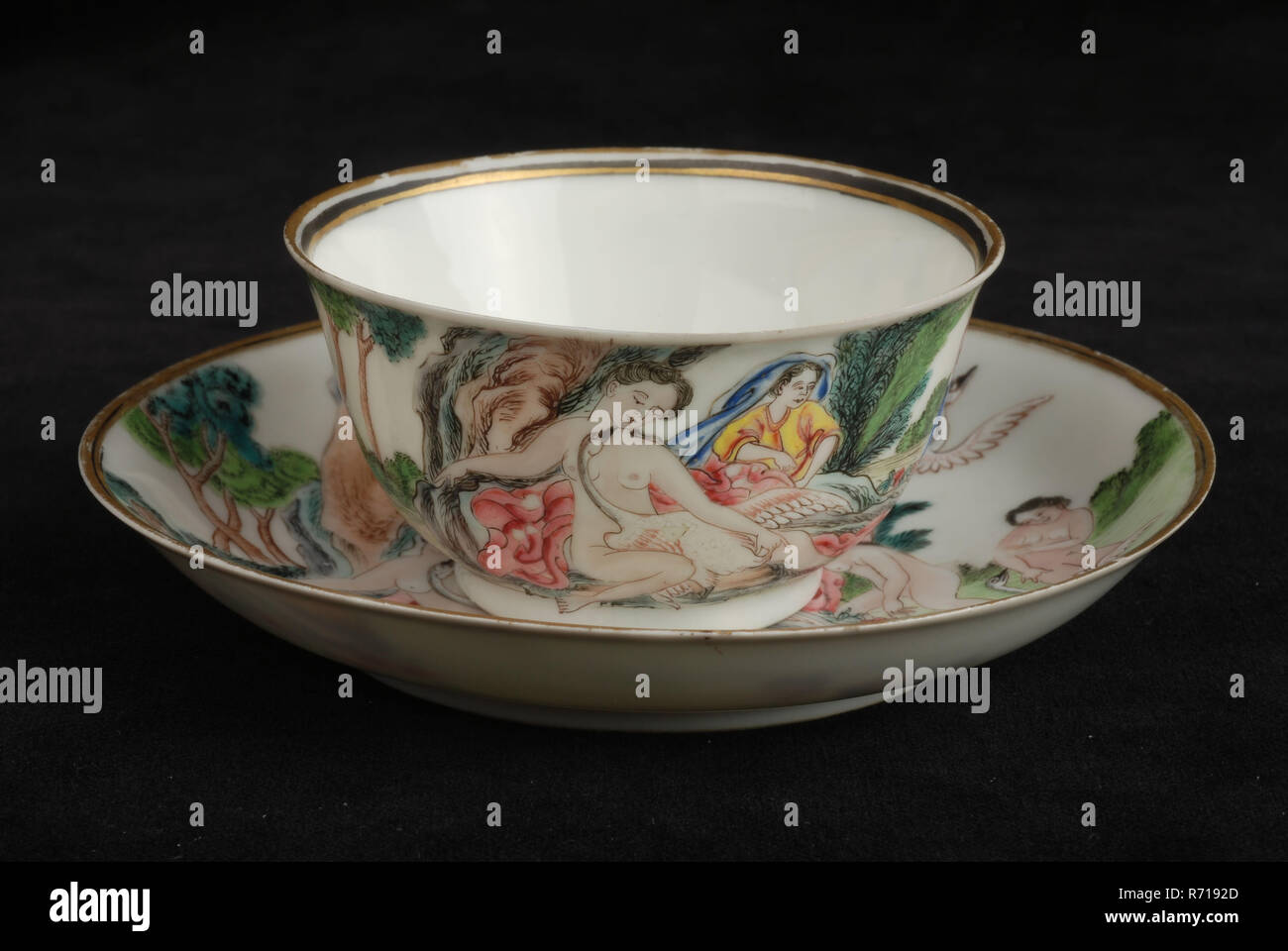 Cup and saucer, Chine de Commande porcelain depicting Leda and the swan ...
