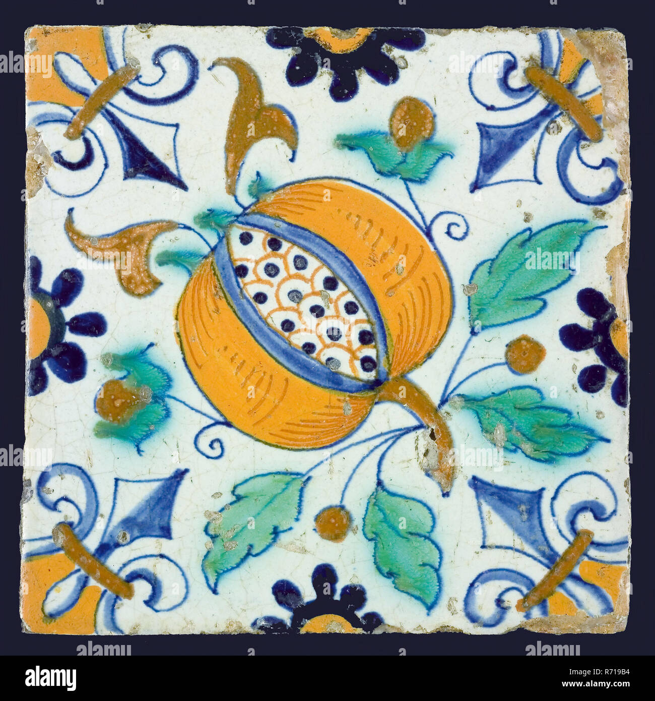 Ornament tile with pomegranate, corner pattern lily, wall tile tile ...