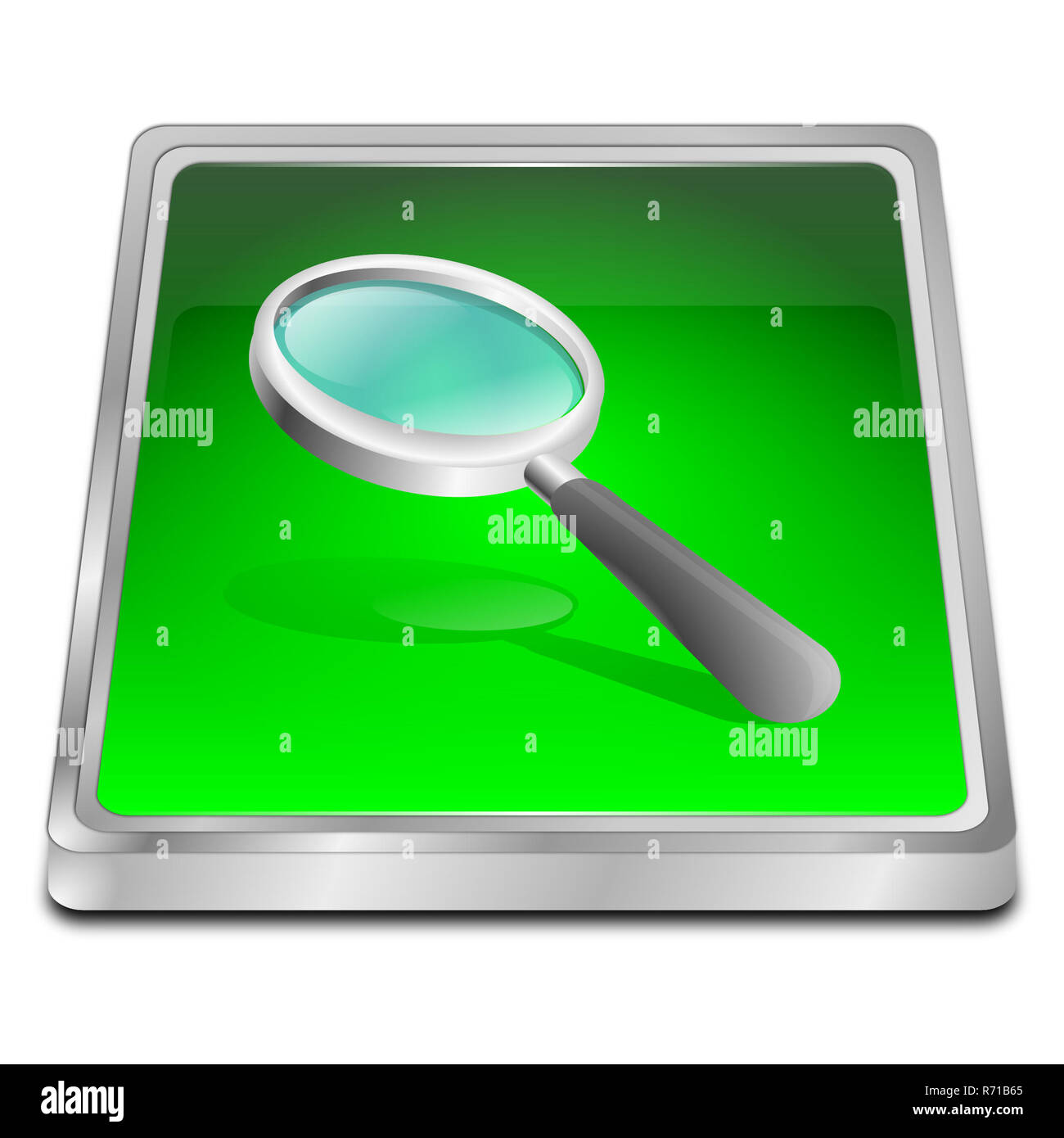 green magnifying glass button - 3D illustration Stock Photo - Alamy