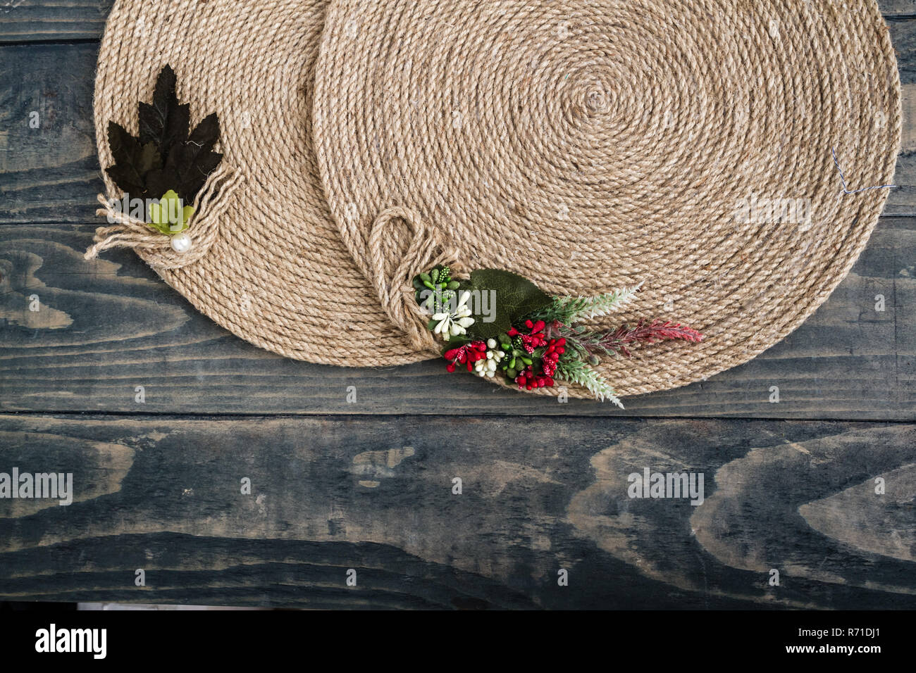 Handmade Table Mat of Jute Rope Twisted in a Spiral Form Stock Photo ...