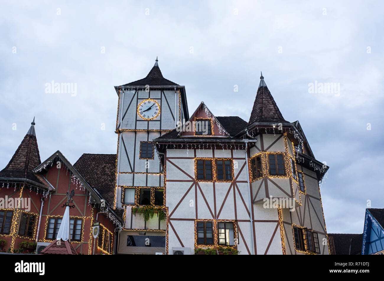 city Blumenau german colonial enxaimel architecture clock tower Stock ...