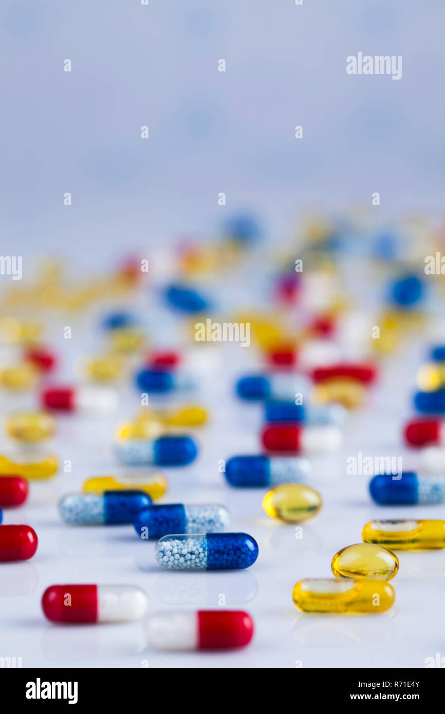 Healthy, Close up of Pills, Tablets, Capsule, Medical background Stock ...