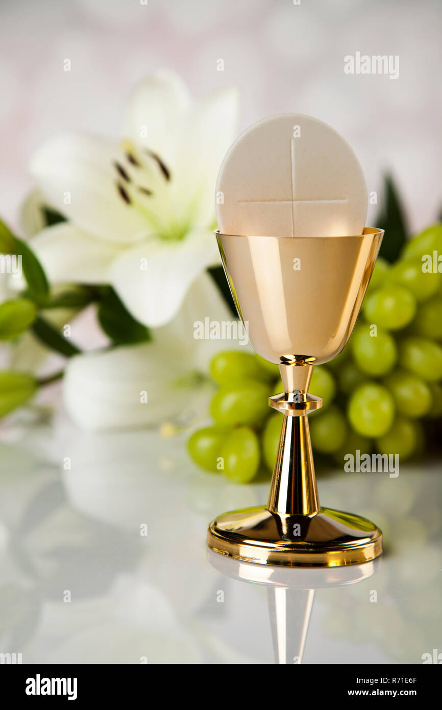 Holy Communion Bread, Wine for christianity religion Stock Photo - Alamy