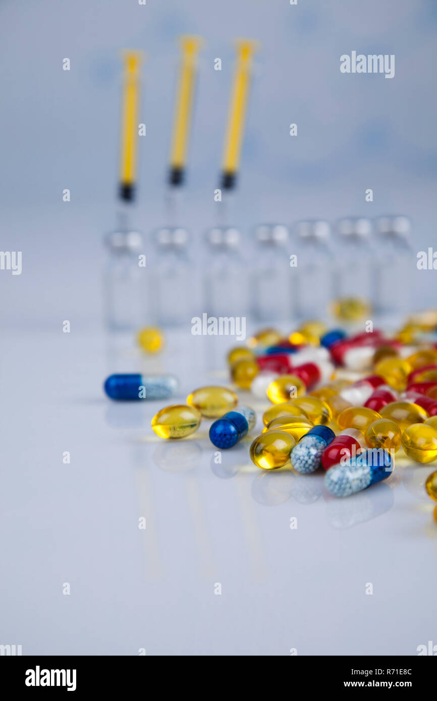 Healthy, Close up of Pills, Tablets, Capsule, Medical background Stock ...