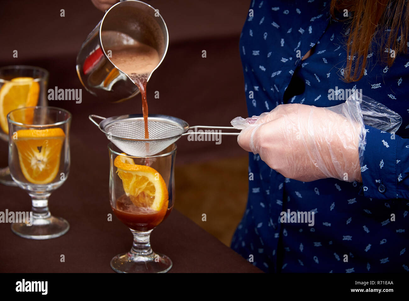 Barista prepare a coffee drink. The process of preparing a coffee ...