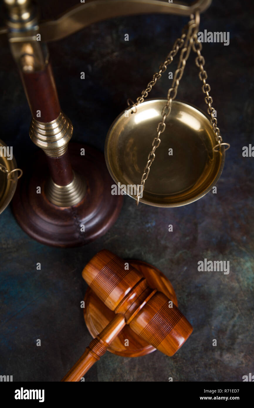 Law theme, mallet of the judge, wooden desk background Stock Photo - Alamy