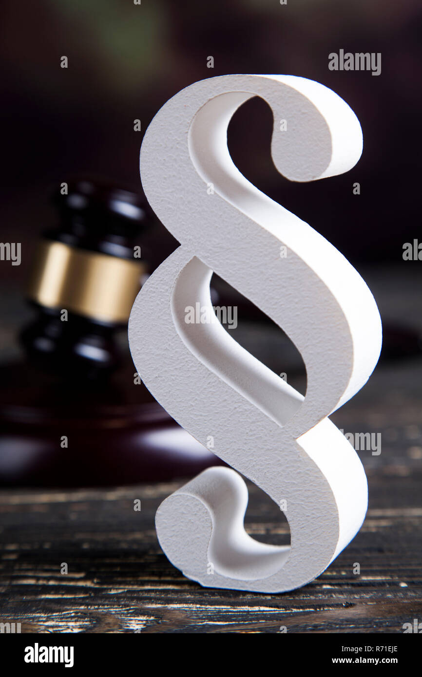 Mallet, Law, legal code and scales of justice concept and paragraph ...