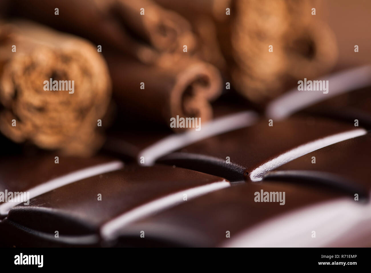 Cinnamon, Dark chocolate with candy sweet Stock Photo - Alamy
