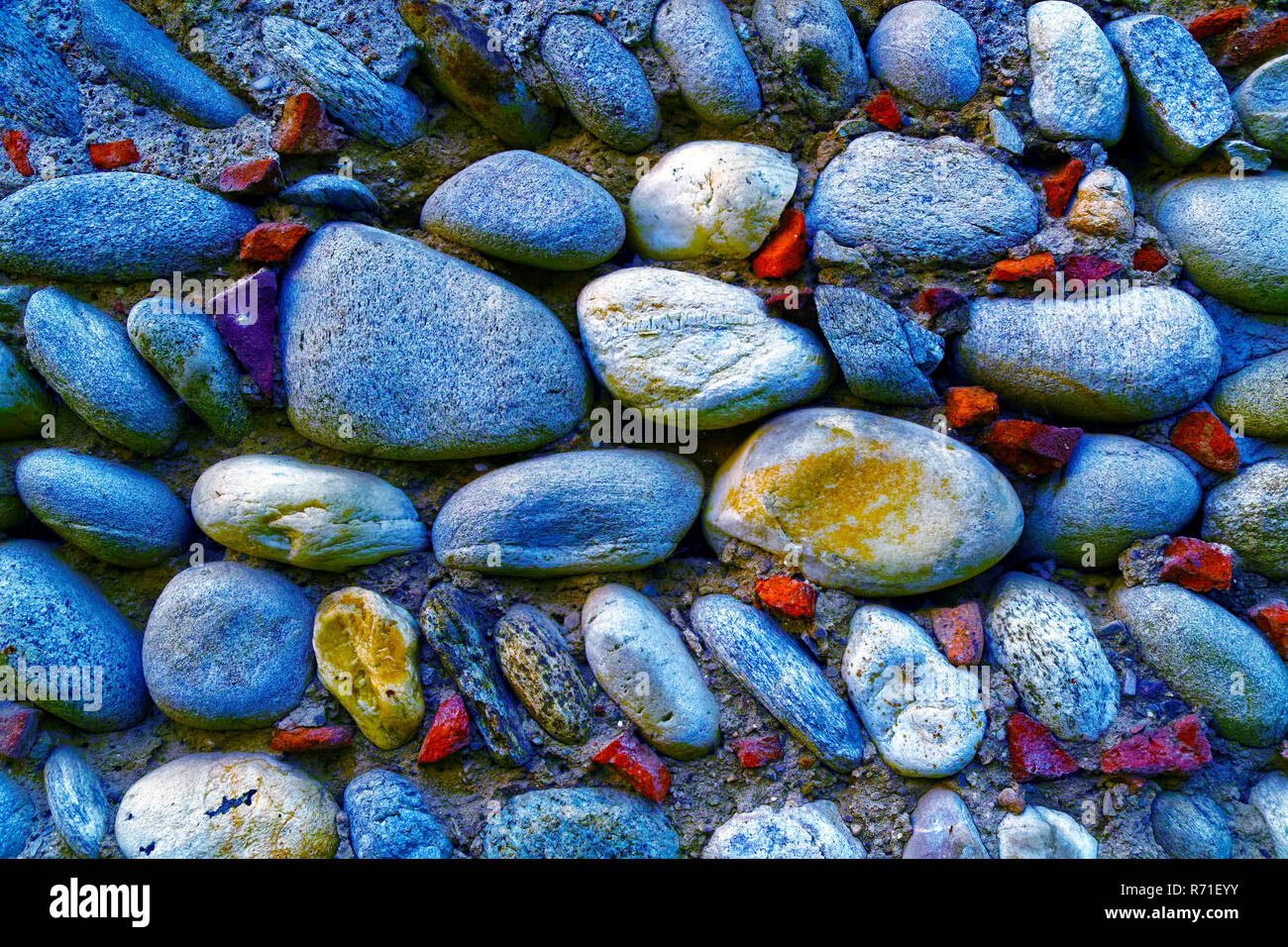Proton purple colored Pebbles ancient wall background,closeup big ...