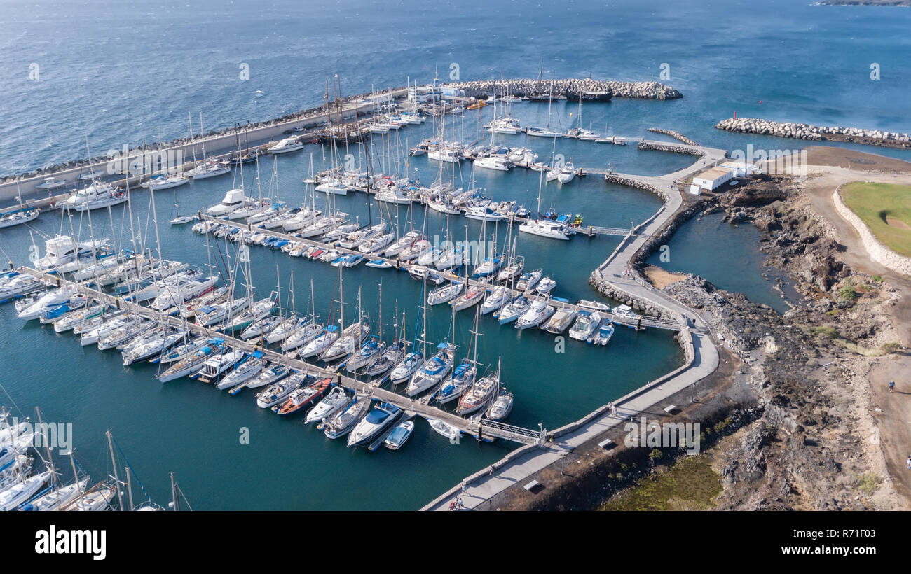 Aerial view of harbor Tenerife island Canary Spain drone top view Stock ...