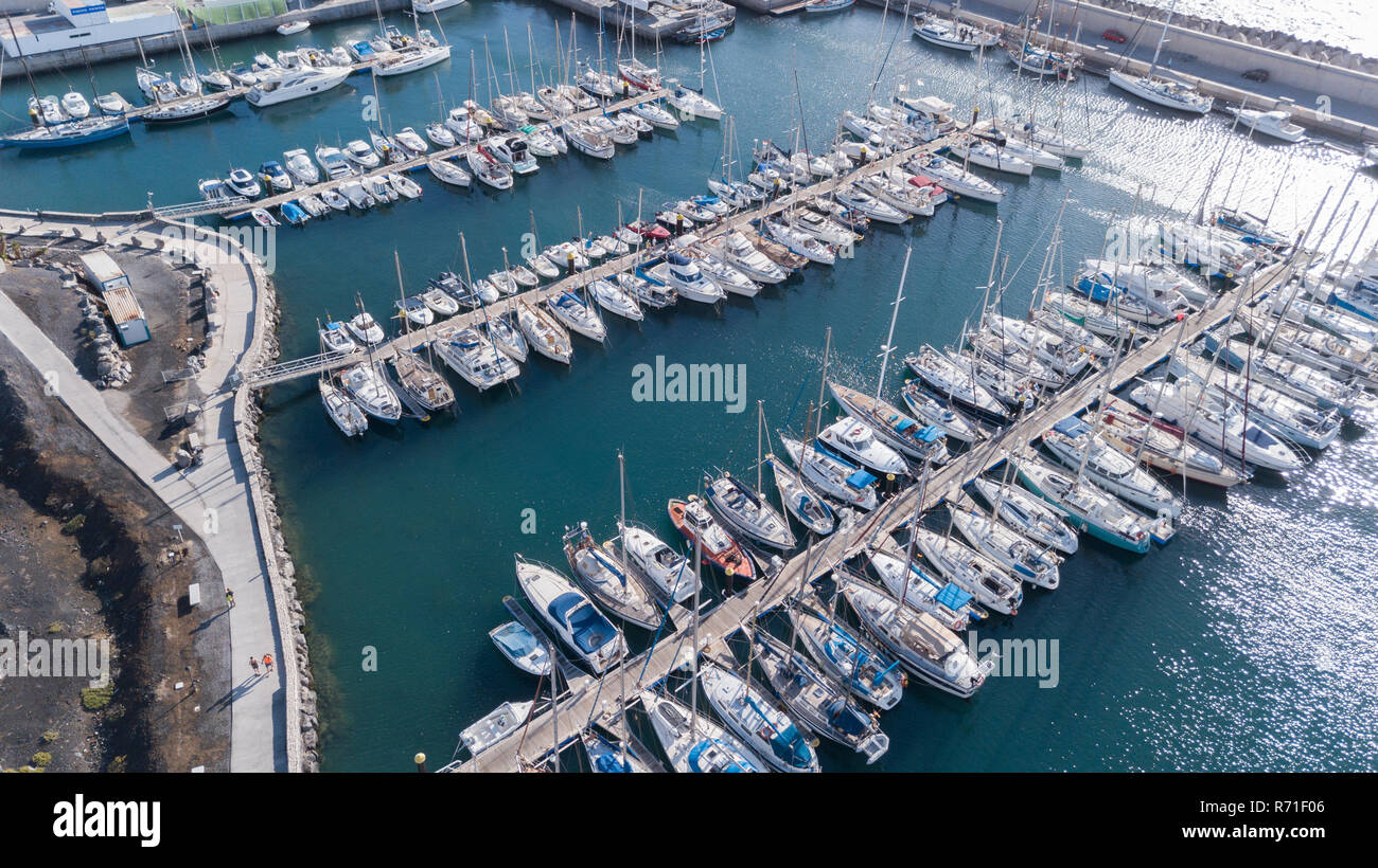 Aerial view of harbor Tenerife island Canary Spain drone top view Stock ...