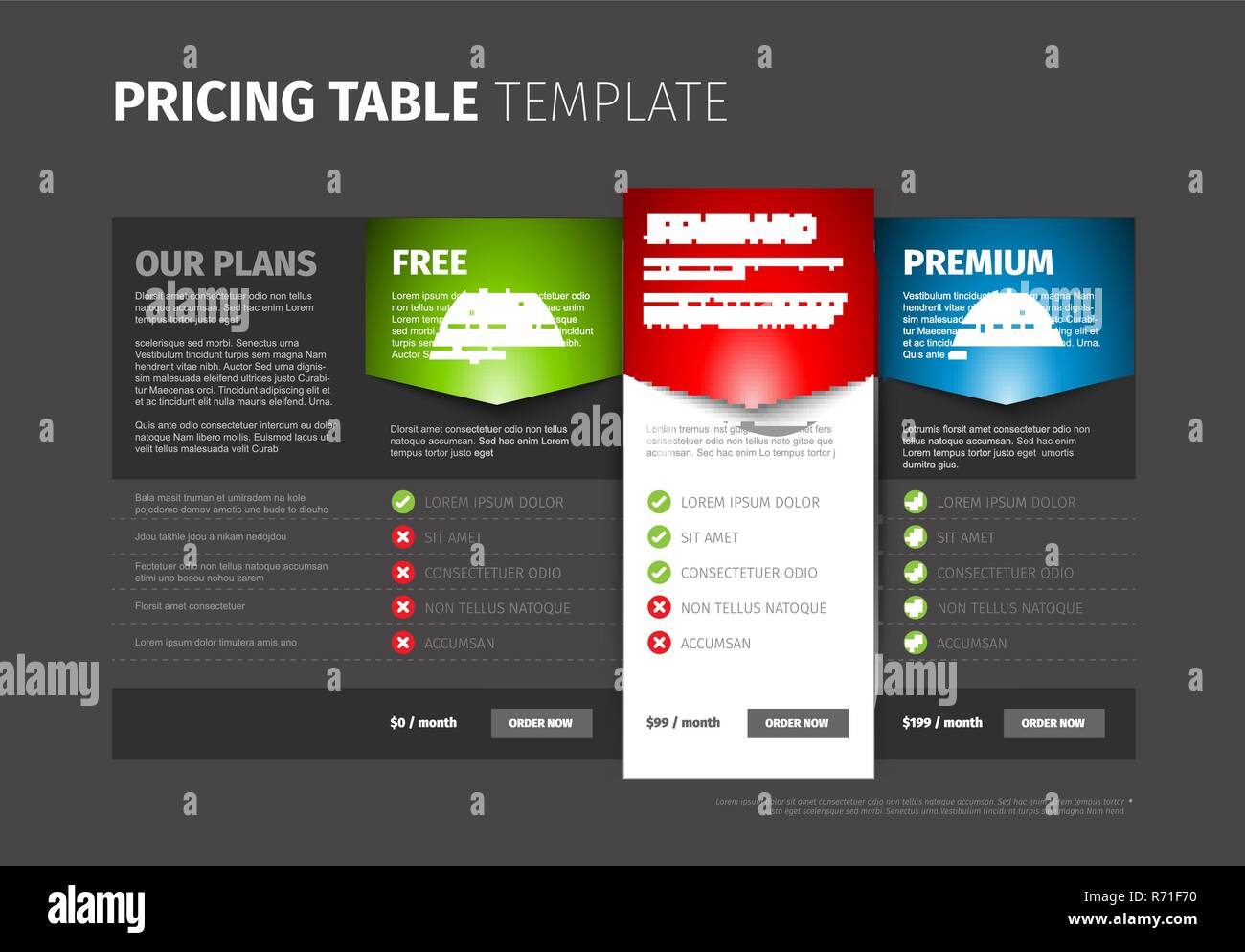 Product / service pricing comparison table with description - dark ...