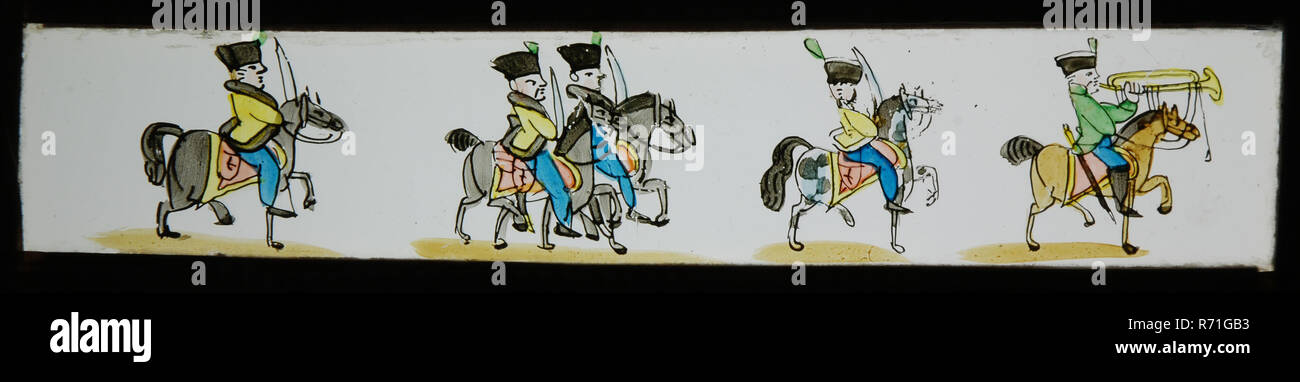 Hand-painted lantern plate with cavalry, slide plate slideshope images ...
