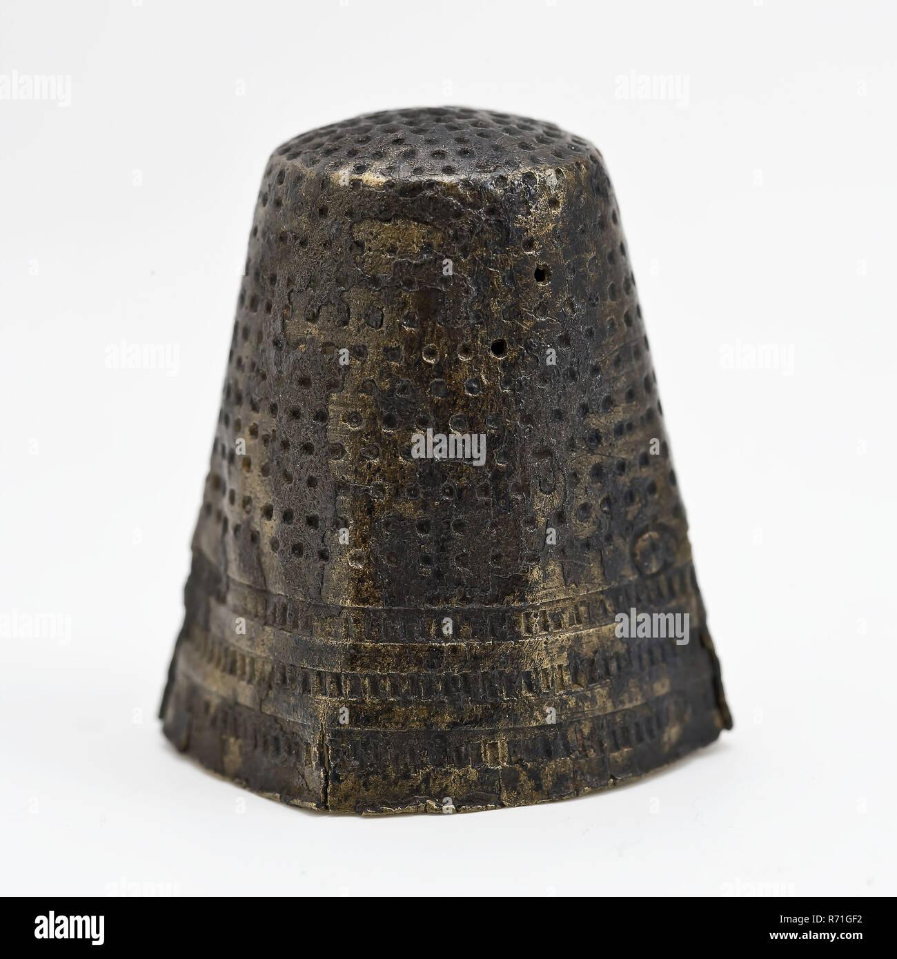 Copper pressed thimble with decorated collar, thimble sewing kit soil ...