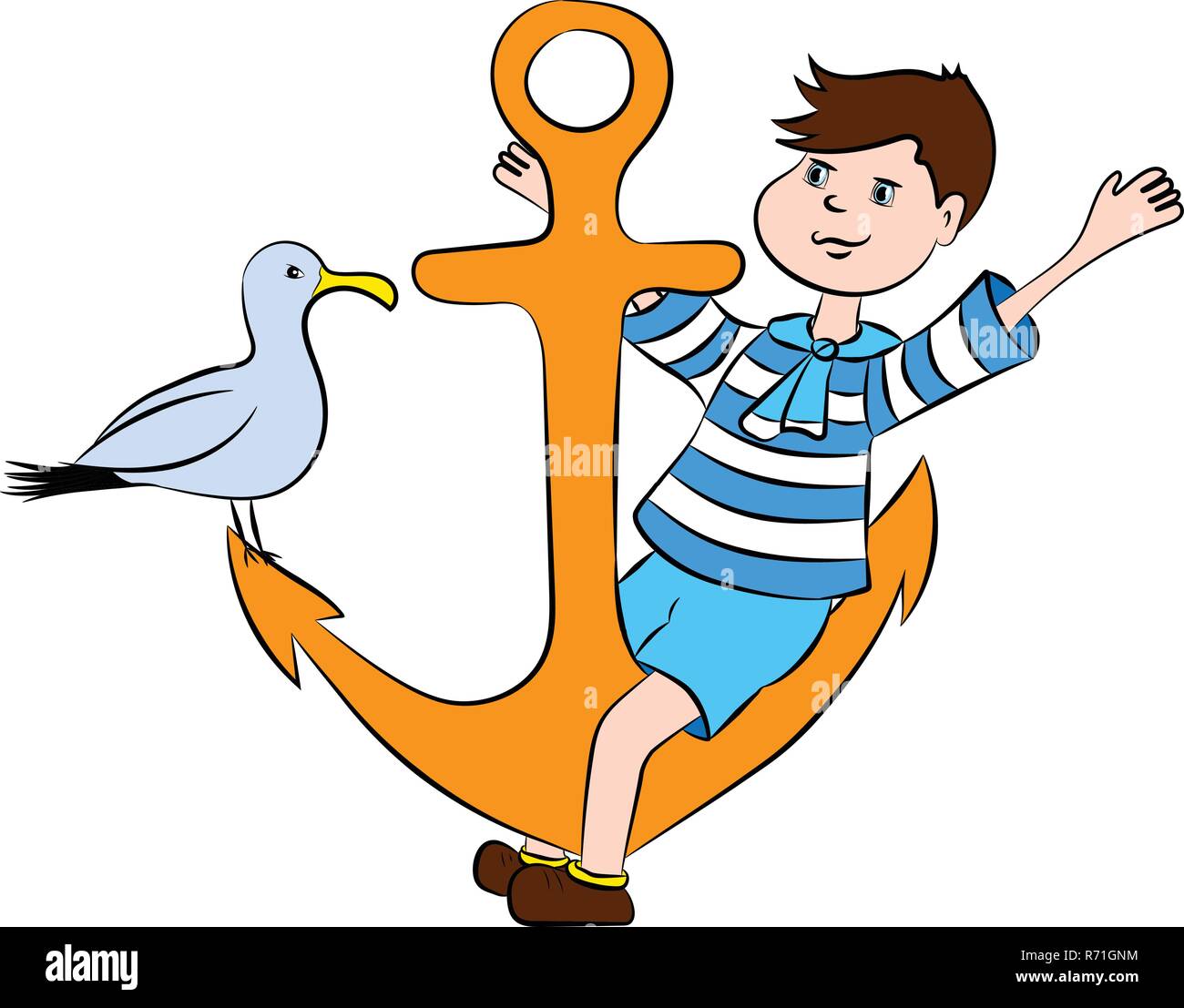 Little boy and a seagull sitting on an anchor Stock Vector Image & Art ...