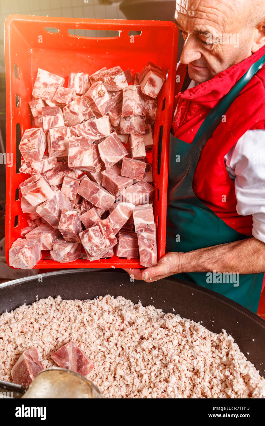 Butcher sausage production hi-res stock photography and images - Alamy