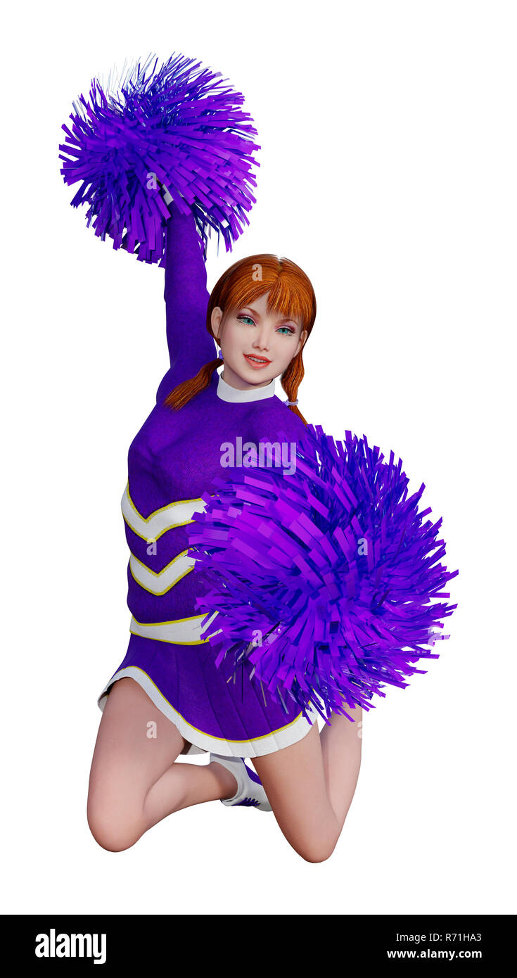 3D Rendering Cheerleader with Pompoms on White Stock Photo - Alamy