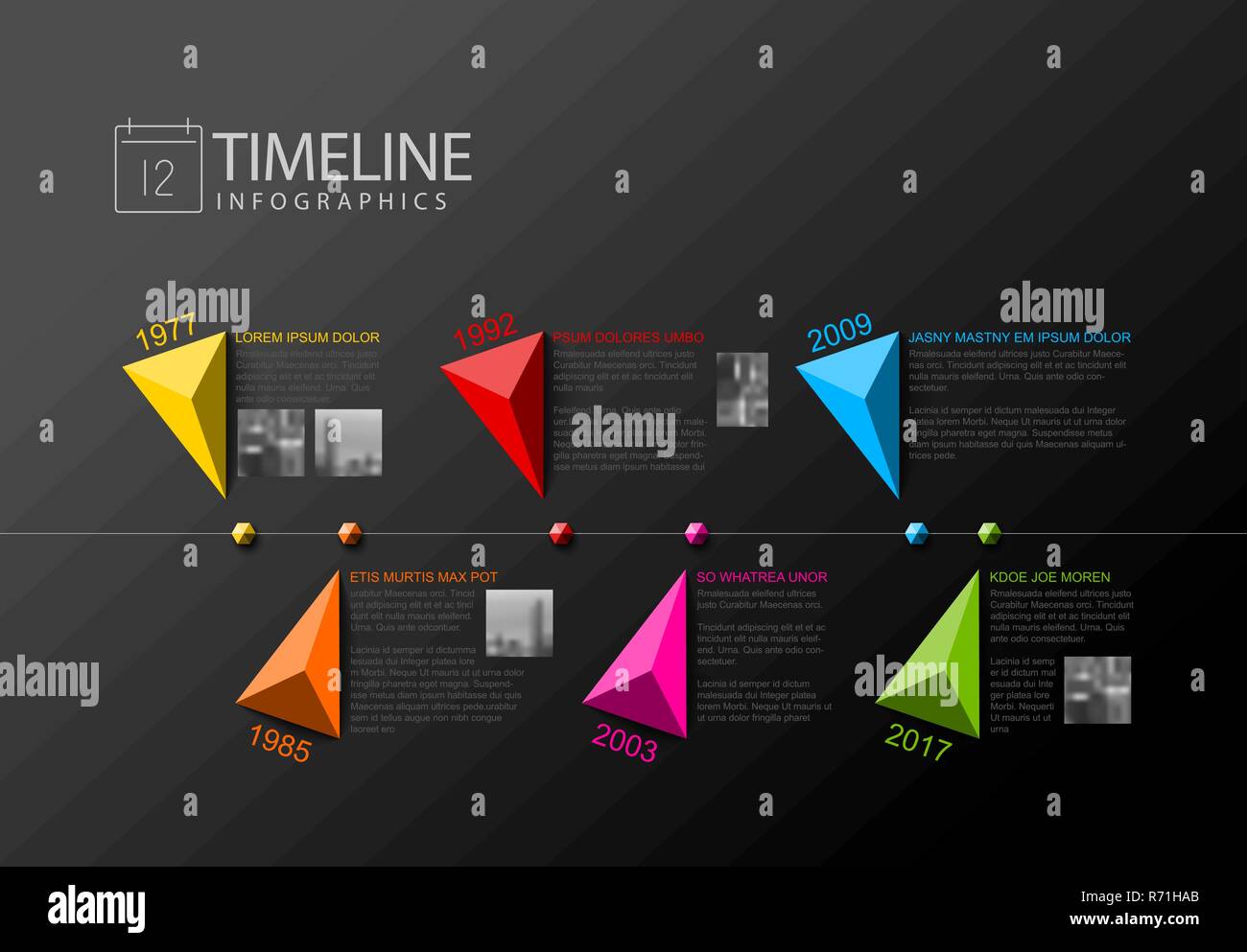Colorful dark Vector Infographic timeline report template with triangle ...