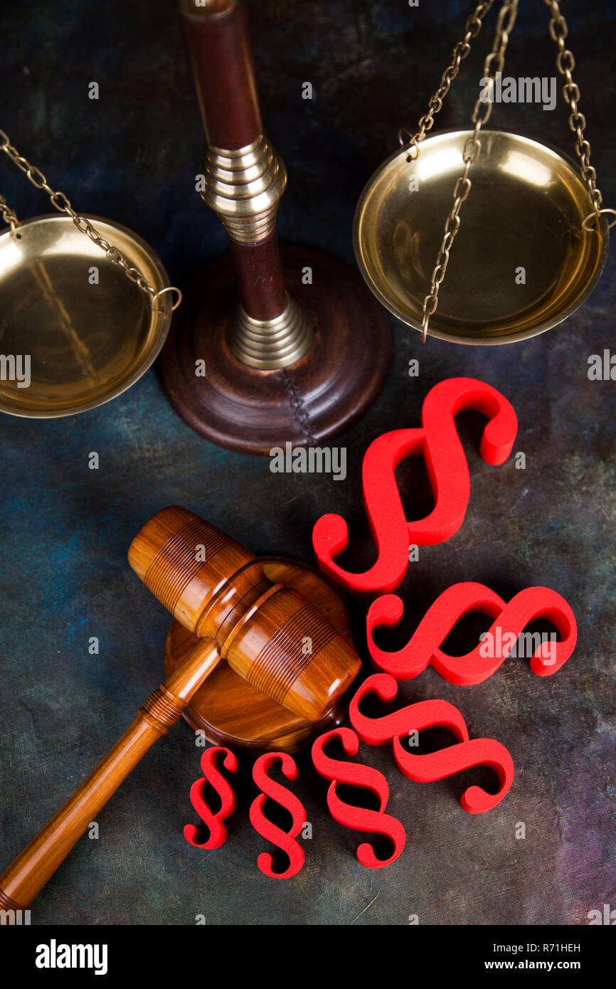 Paragraph sign, Wooden gavel barrister, legal system and justice ...