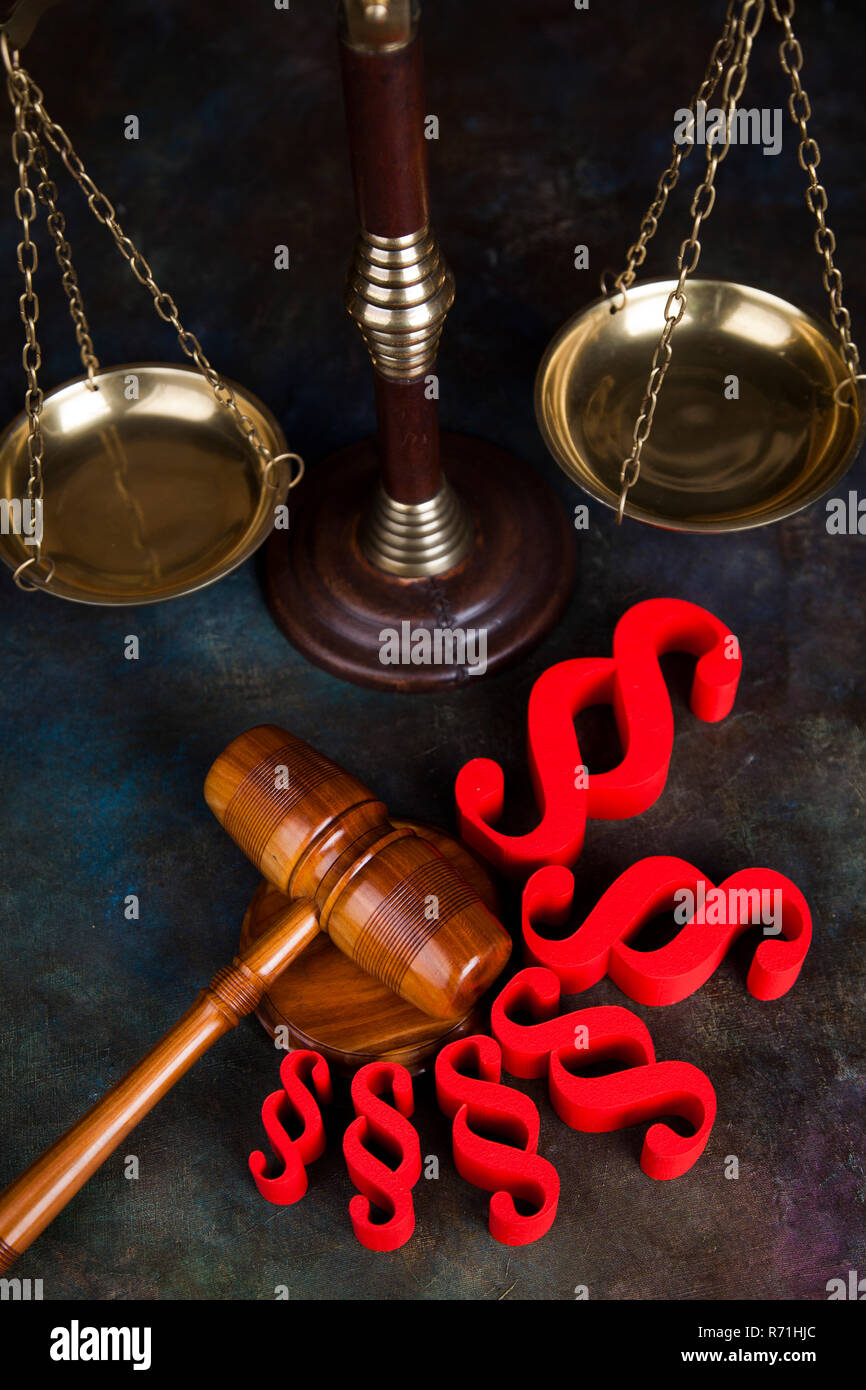 Paragraph sign, Wooden gavel barrister, legal system and justice ...