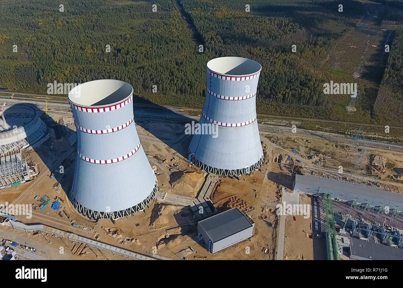 Aerial survey of a nuclear power plant under construction. Installation ...
