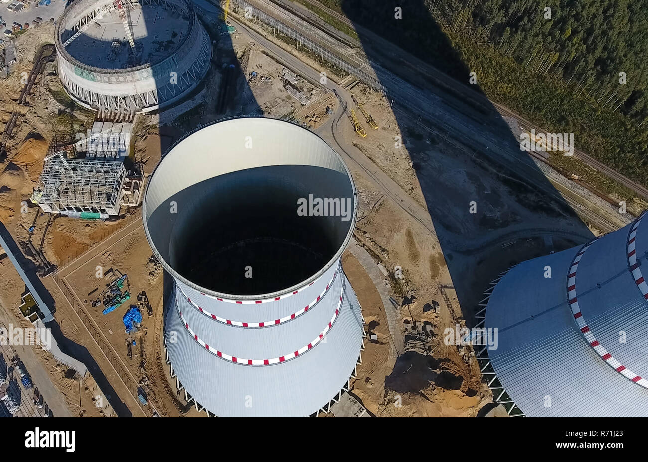Aerial survey of a nuclear power plant under construction. Installation ...