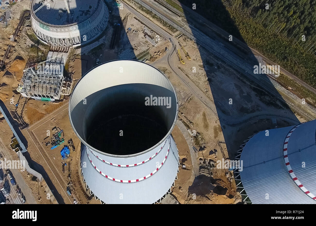 Aerial survey of a nuclear power plant under construction. Installation ...