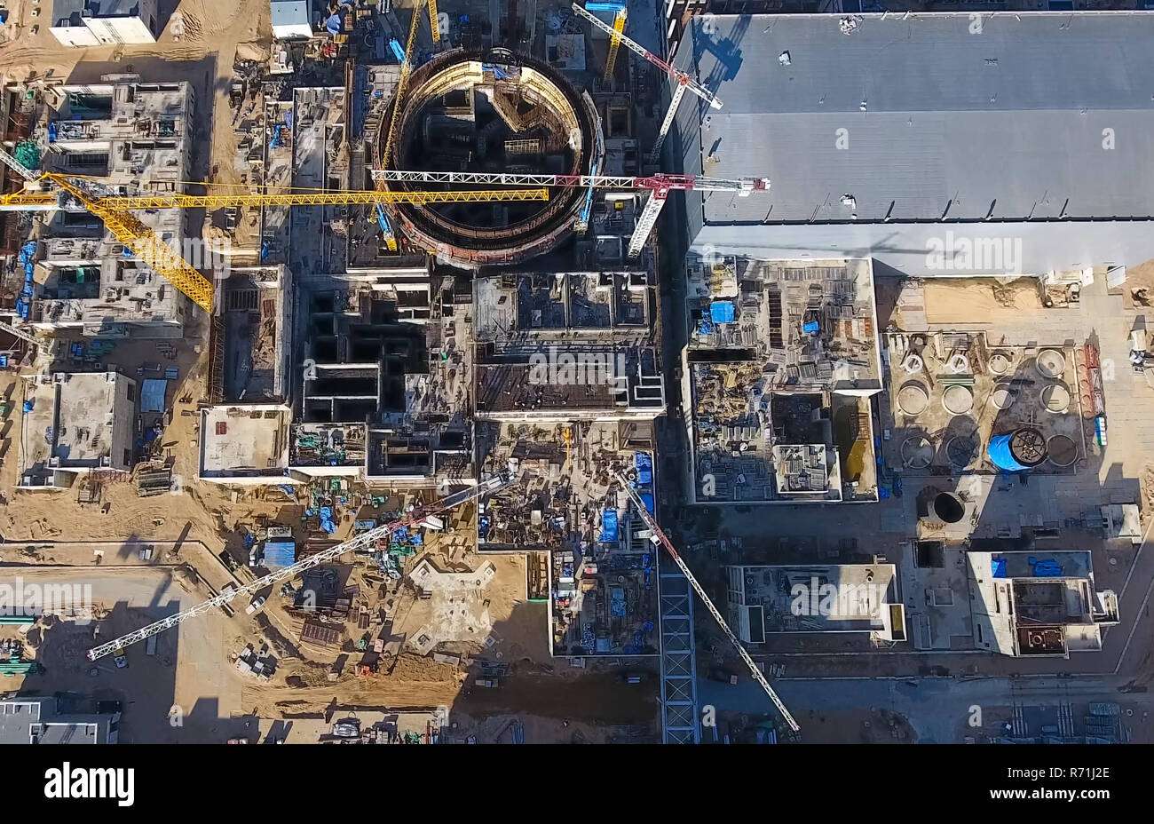 Aerial survey of a nuclear power plant under construction. Installation ...