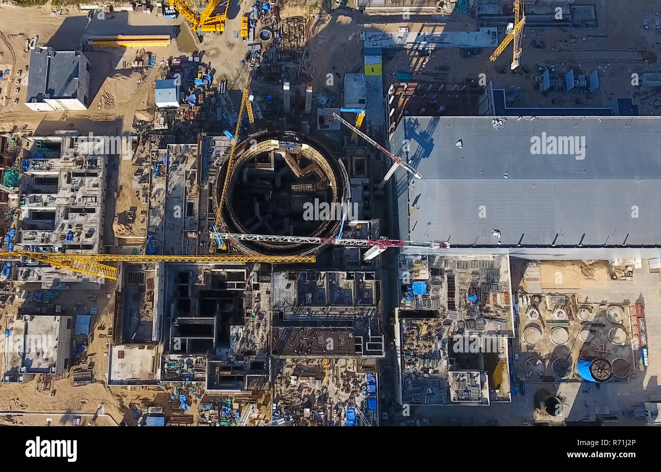 Aerial survey of a nuclear power plant under construction. Installation ...