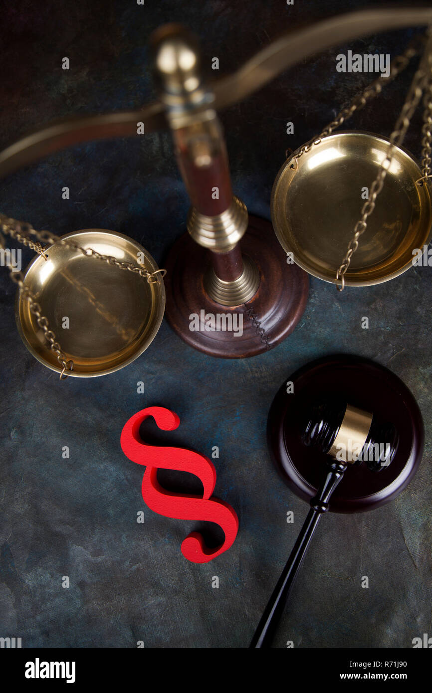 Paragraph sign, Wooden gavel barrister, legal system and justice ...