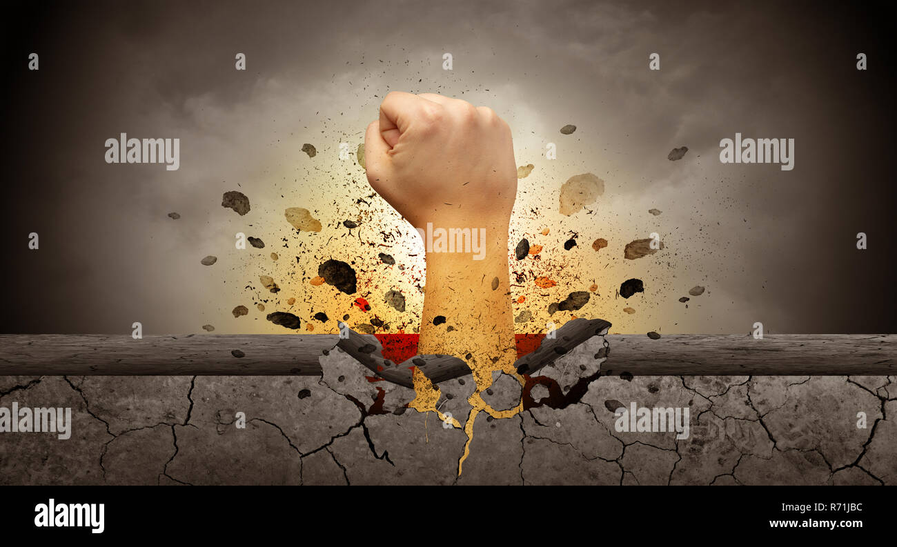 Big hand hits intense and breaks a crass stonewall Stock Photo - Alamy