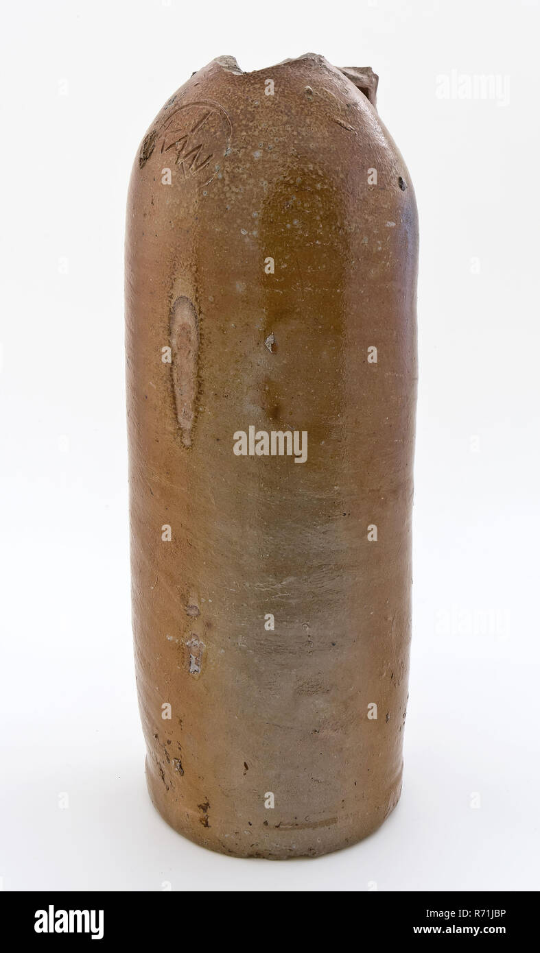 Stoneware mineral pitcher, cylindrical with round shoulder, sausage ear ...