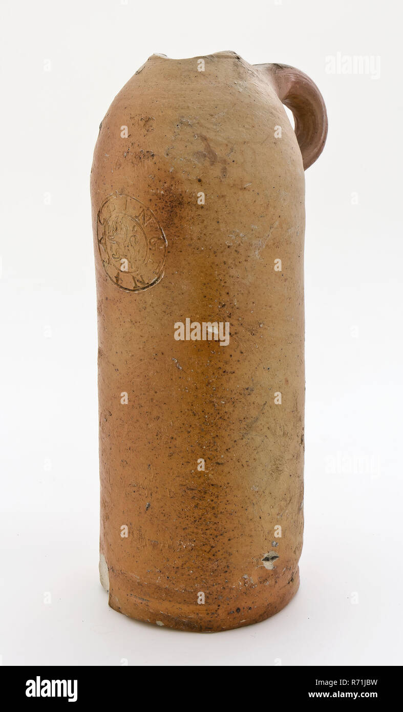Stoneware mineral water pitcher, cylindrical with round shoulder ...