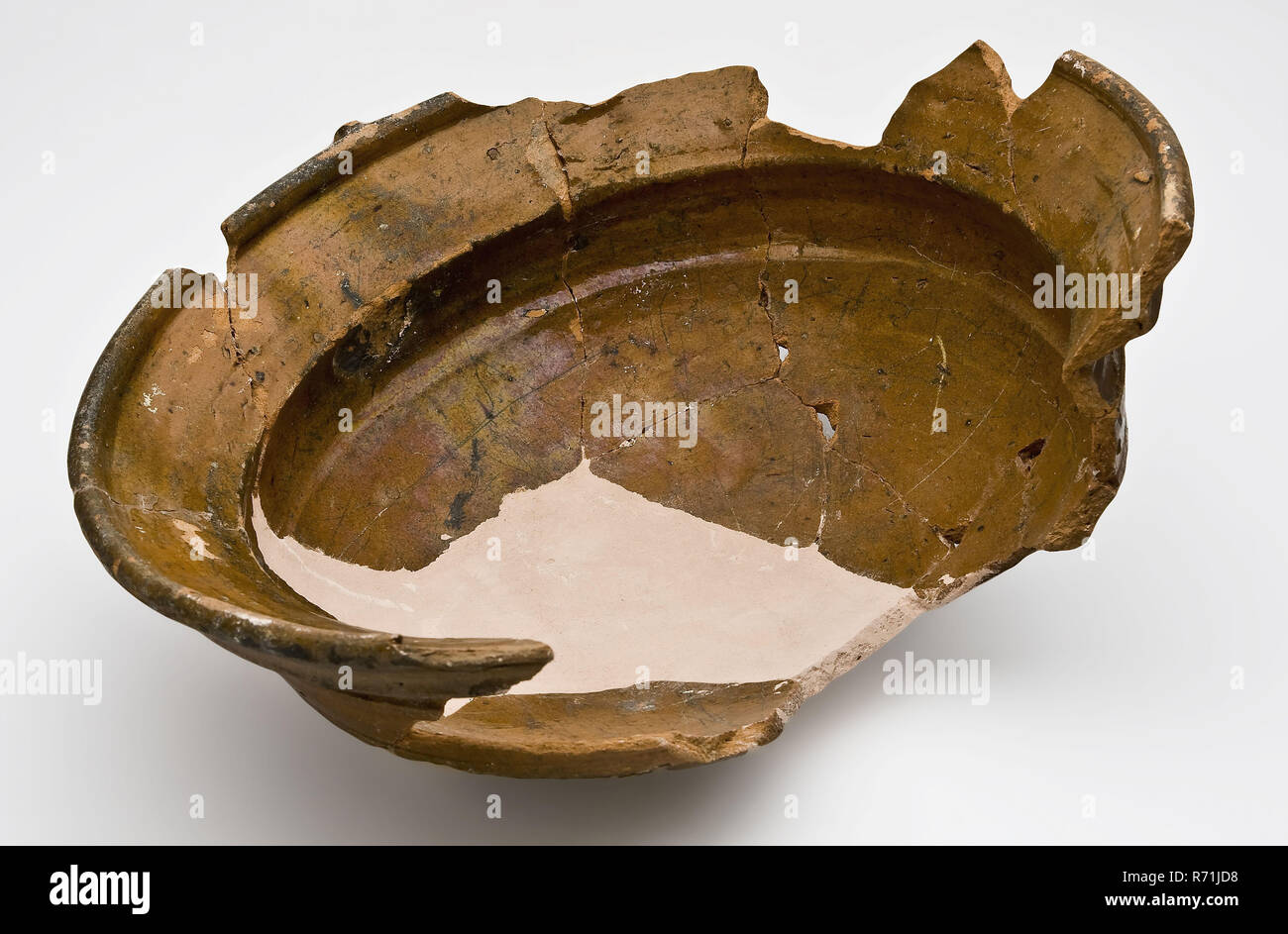 Fragment earthenware cooking pot with wide top edge and two bands ...
