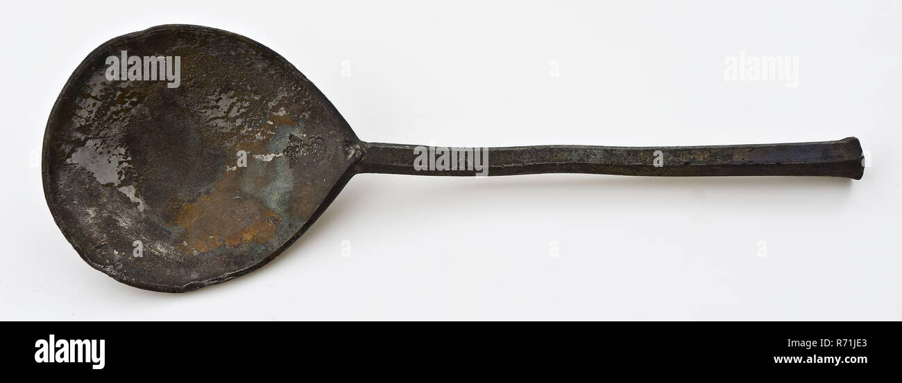 Pewter spoon with hexagonal stem, marked, spoon cutlery soil find tin ...