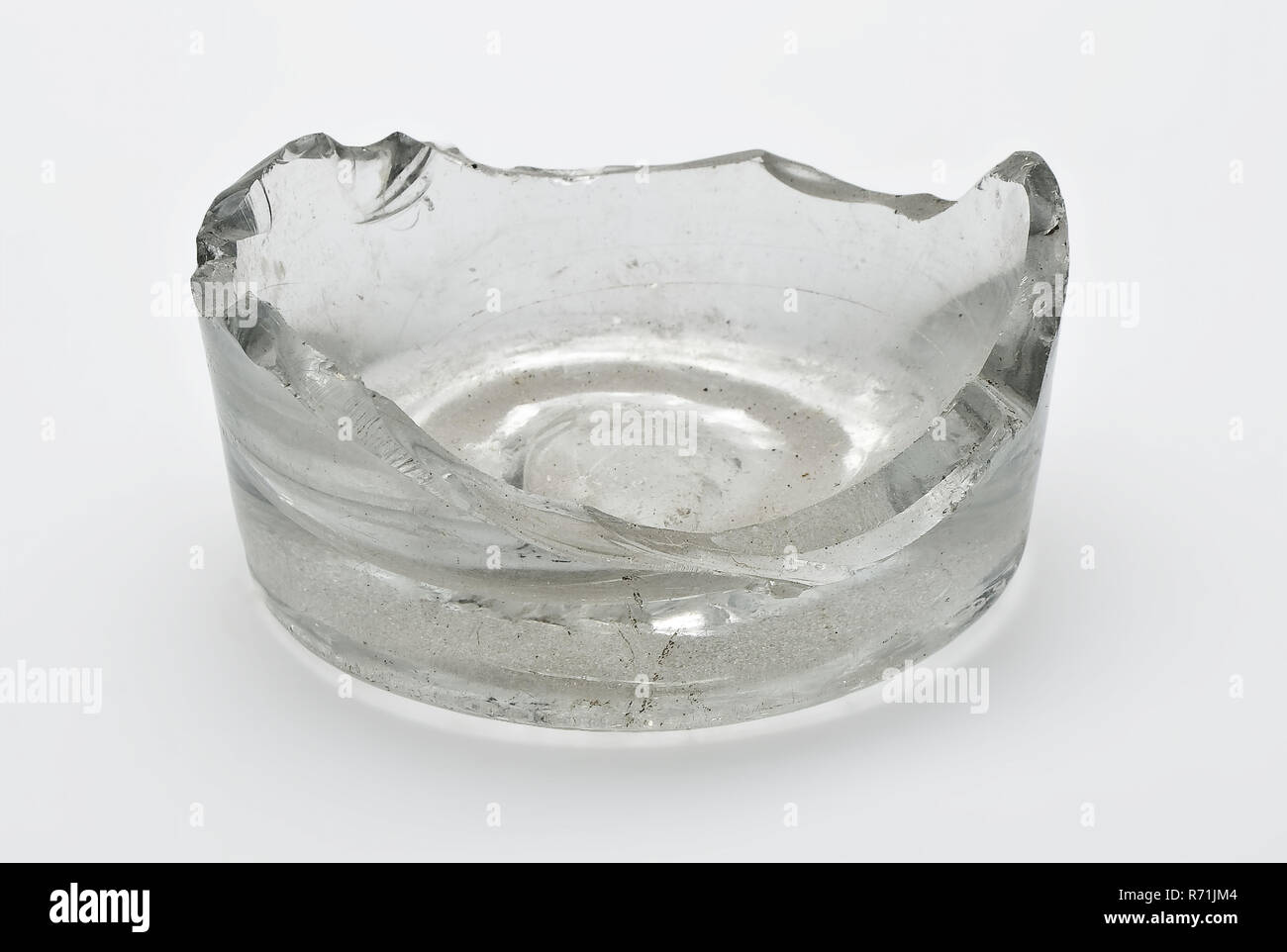 Bottom fragment of glass beaker, clear glass with pontilemark, goblet ...