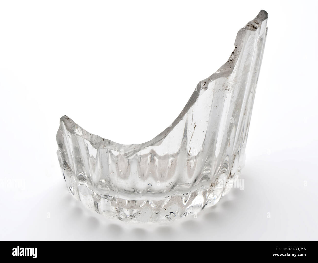 Bottom fragment of drinking glass with fine ribs, pontilemark, clear ...