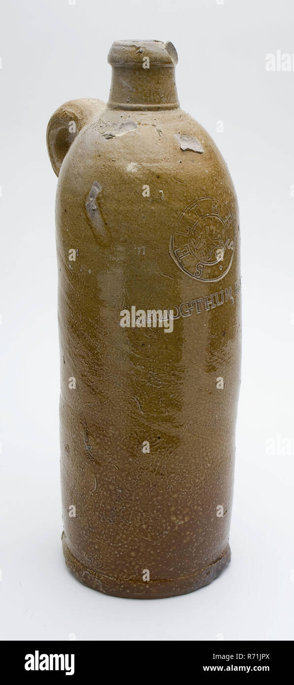 Stoneware mineral water pitcher, cylindrical with round shoulder ...