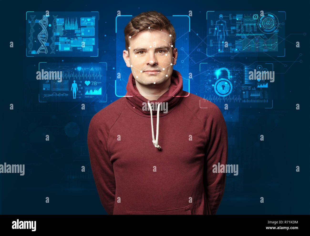 Biometric verification - young man face recognition Stock Photo - Alamy