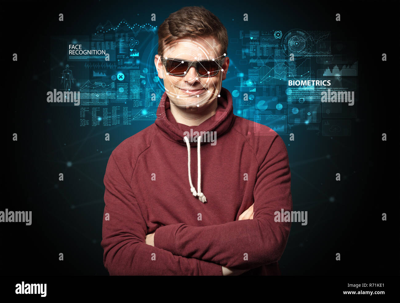 Biometric verification - young man face recognition concept Stock Photo ...