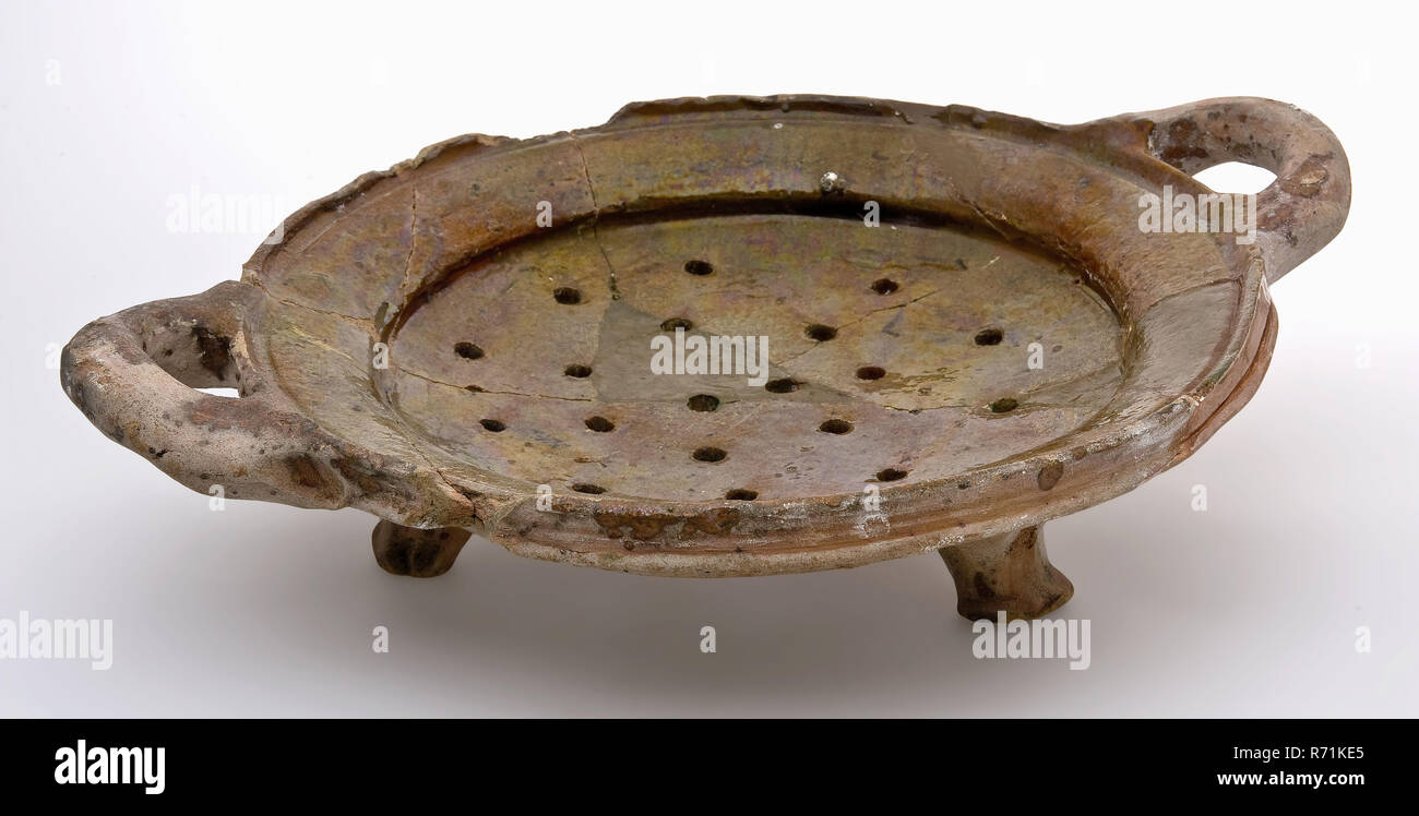 Pottery colander, on three legs, with two ears, colander kitchen ...