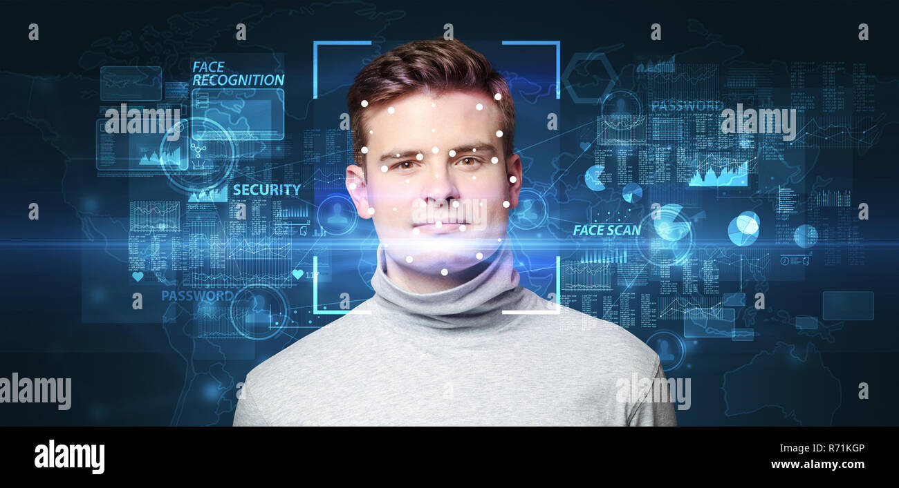 Biometric verification. Face recognition with several points Stock ...