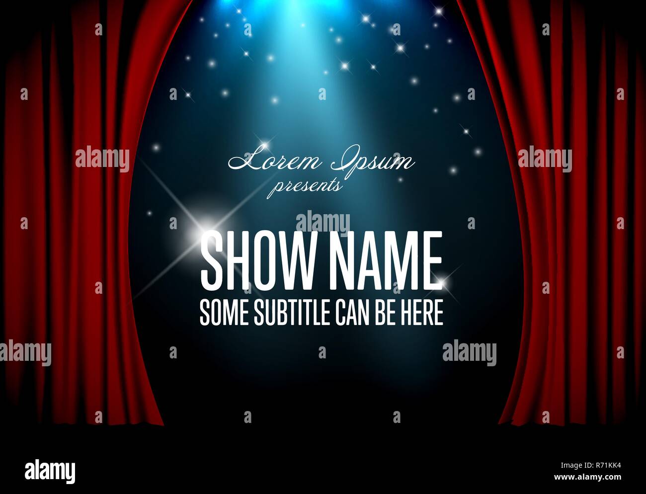 Vector theatre stage illustration with red curtain and spotlight Stock ...