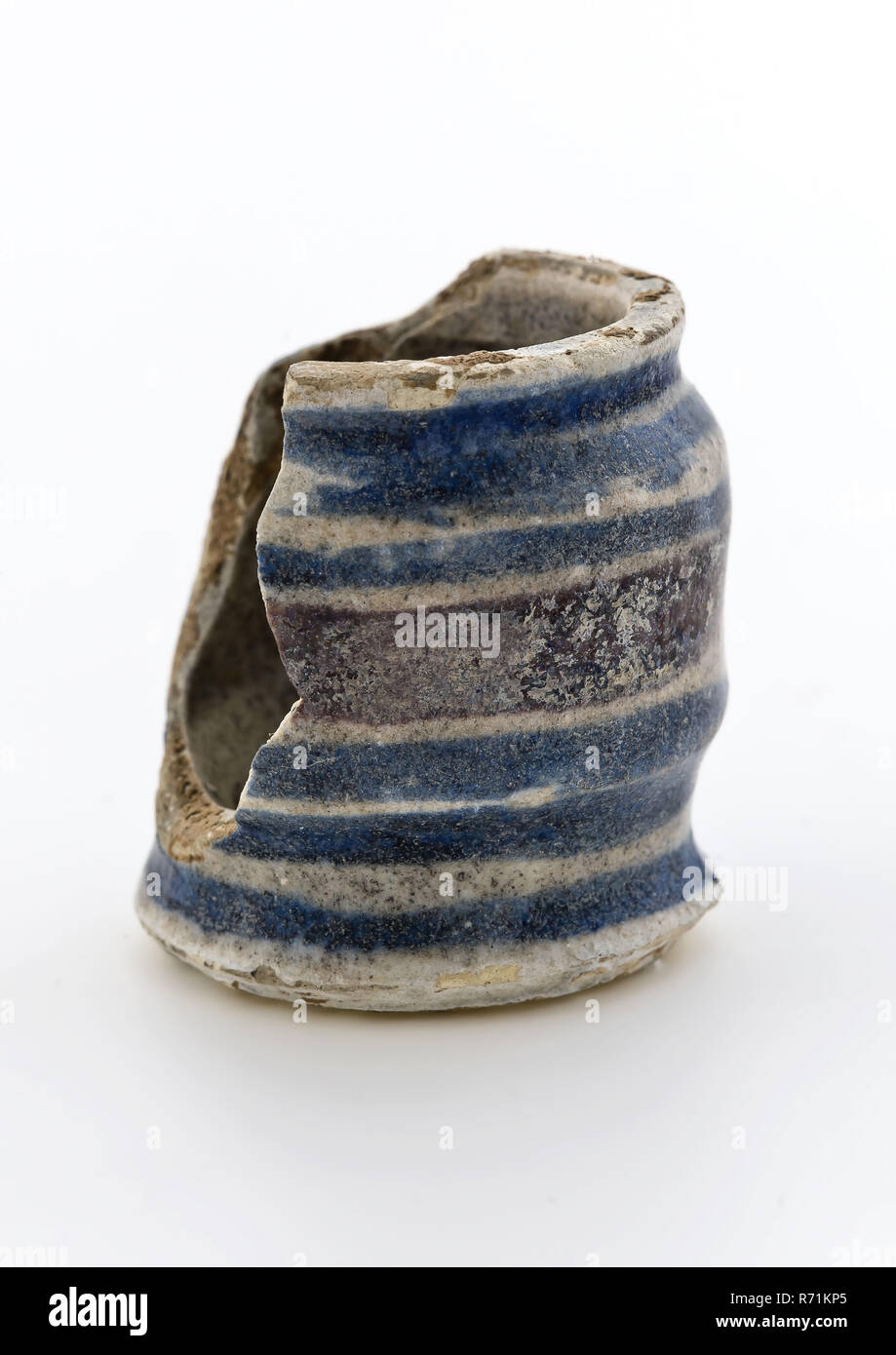 Fragment majolica ointment jar, cylindrical with two constrictions ...