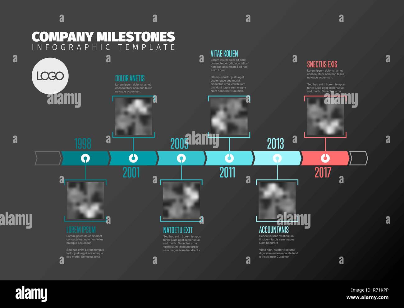 Vector Infographic Company Milestones Timeline Template with square ...