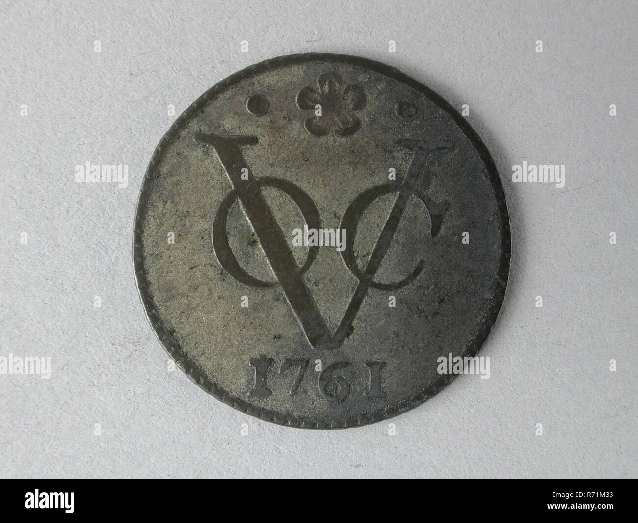 Half penny, coin of the VOC, minted in Holland, half duit currency ...