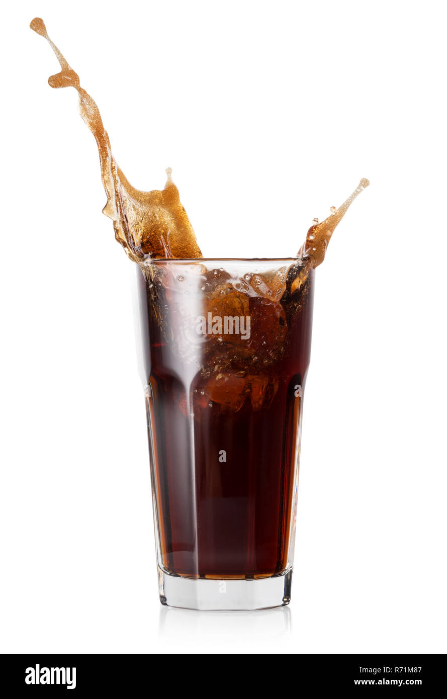 Splash in a glass of cola isolated on white background Stock Photo - Alamy