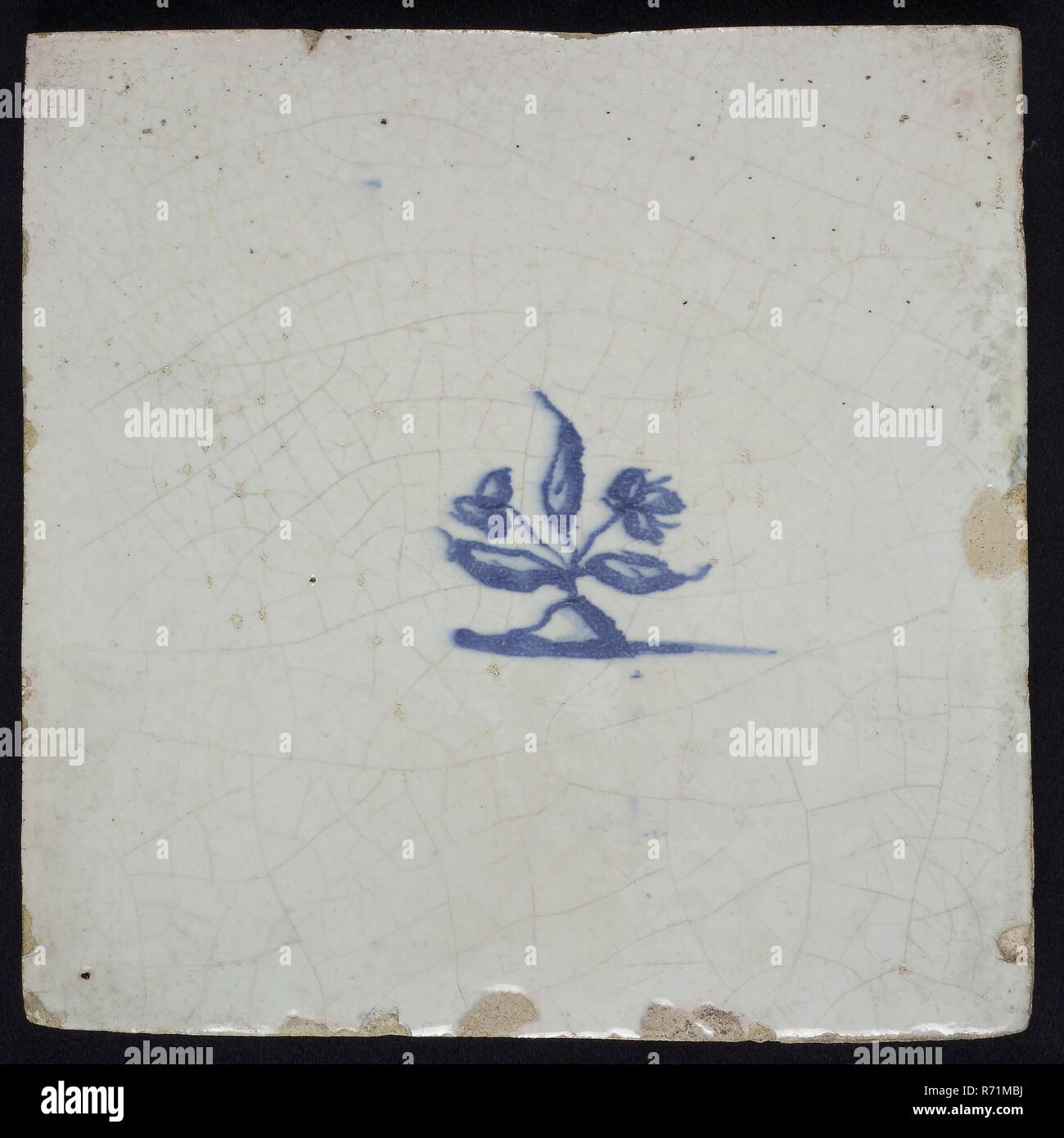 Flower tiling, flowering plant with two flowers, blue decor on white ...